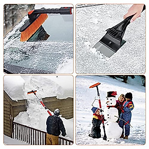 FOVAL 62.4" Extendable Snow Brush and Ice Scraper with 360°Pivoting Brush Head, Snow Removal Car Brush for Windshield Window Trucks SUVs, Essential Winter Tool Ice Remover with Comfortable Foam Grip