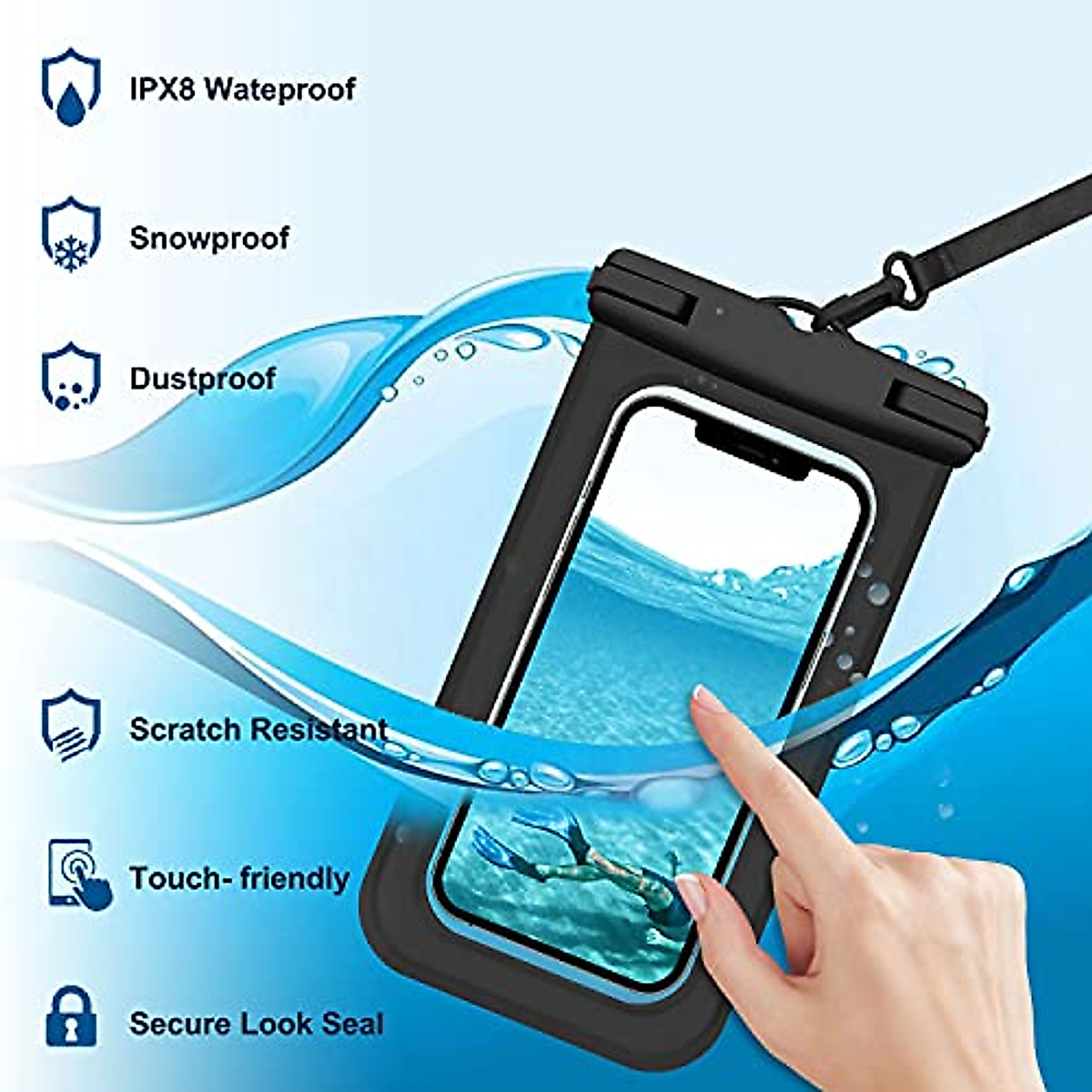 Janmitta Universal Extra-Large Waterproof Pouch,Underwater Dry Bag for iPhone X/XR/XS Max,iPhone 14 13 12 Pro Max and Other Smart Phones Up to 7.0",IPX8 Waterproof Phone Case,2 Packs+2 lanyards