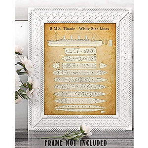 R. M. S. Titanic - White Star Lines Deck Plan - 11x14 Unframed Patent Print - Great Gift and Decor for History and Cruise Ship Buffs Under $15
