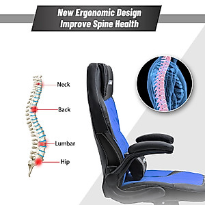 shuanghu Computer Gaming Chair Ergonomic Recliner Office Chair High Back Gaming Chair with Adjustable Headrest and Swivel Armrests and Lumbar Support for Men Women Adults Gamer (Blue)