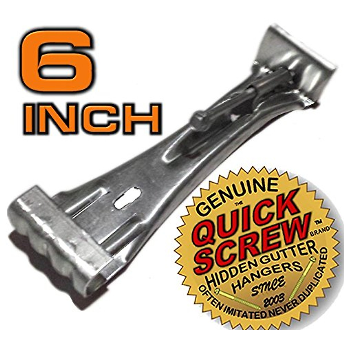 Quick Screw 6" inch Aluminum Hidden Rain Gutter Bracket Hook Clip Style Hangers with pre Inserted 3" Long ¼" hex Head self Drilling Screw (10 Per Package)
