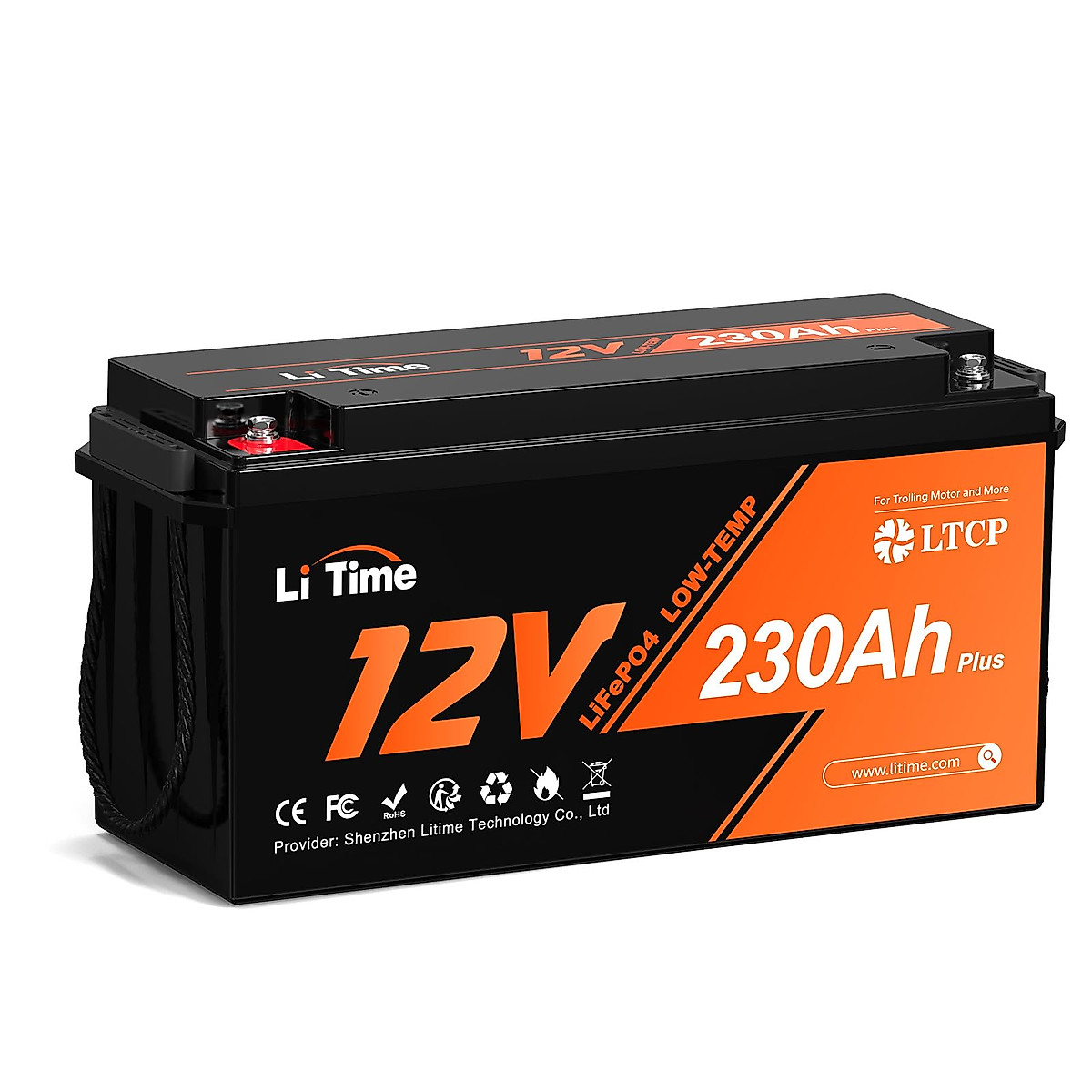 LiTime 12V 230Ah Plus Low-Temp Protection LiFePO4 Battery Built-in 200A BMS, Max 2944Wh Energy, Lithium Iron Phosphate Battery Perfect for Trolling Motors, Yacht, Marine, Boat, RV, Home Energy