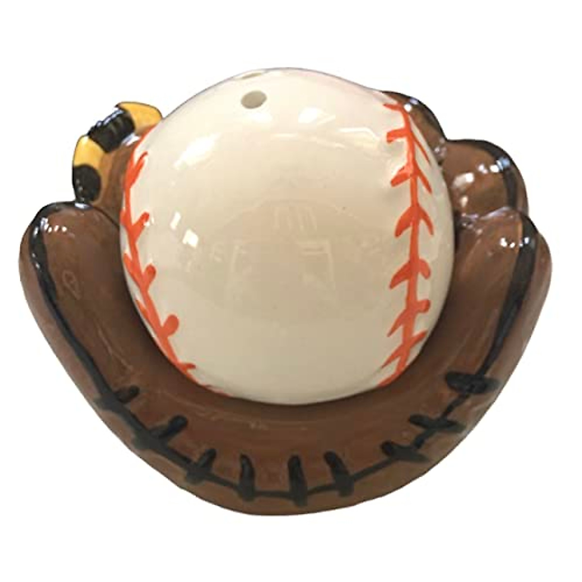 Baseball Glove & Base Ball with Stitching {Real Look} Salt and Pepper Shakers, Catchers Mit 3-1/4" Premium Quality Glazed Ceramic
