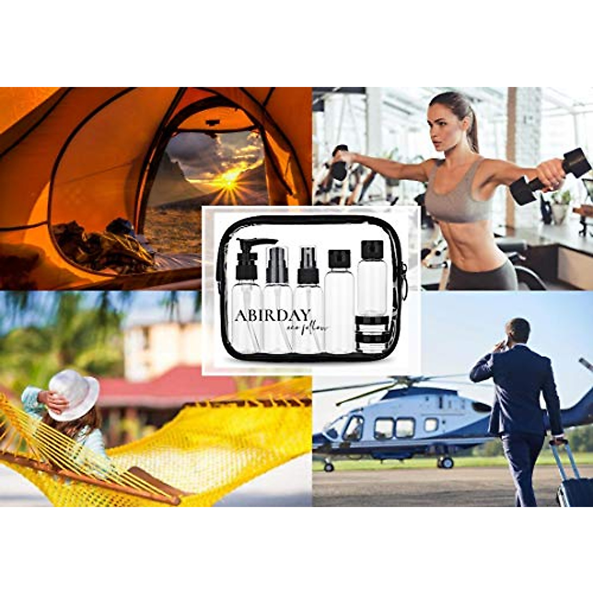 ABIRDAY Travel Size Bottles Containers for Toiletries with Toiletry Bag Kit for Liquids, Leak-Proof & TSA Approved Carry-on for Airplane - Women/Men