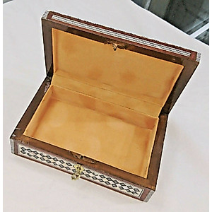 J96R Chest Egyptian Rectangular Mother Of Pearl Mosaic Jewelry Box With Key Lock, Brown