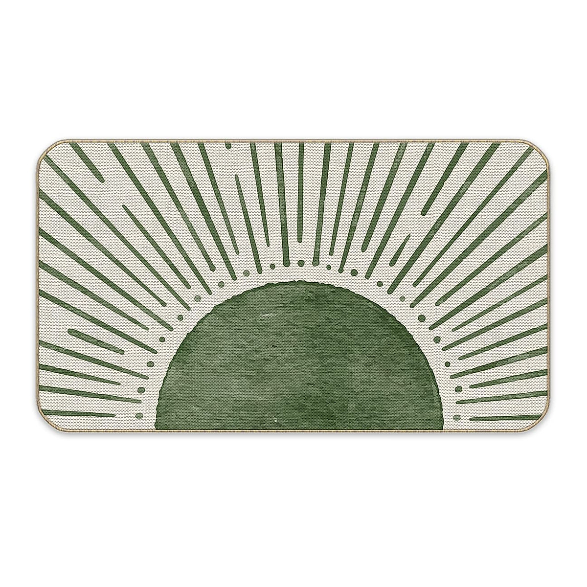 Nogrit Boho Outside Inside Door Mat, Boho Green Welcome Mat Outdoor Front Outside Entrance, Sun Set Indoor Door Mats for Entryway, 17x30 (Green Sun)