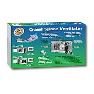 Tjernlund V2D UnderAire Crawlspace Ventilator Fan Moisture Mold Reducing,220 CFM,silver