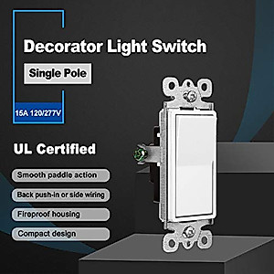 (50 Pack) CML Decorator Wall Light Switch, Single Pole Switch, 15A 120/277V, 3-Year Warranty, White