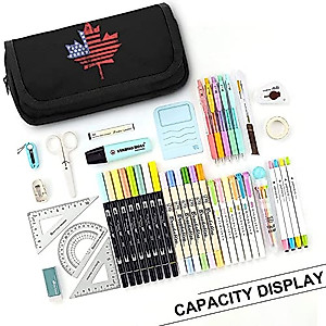 USA Canada Maple Flag Pencil Case with Two Large Compartments Pocket Big Capacity Storage Pouch Pencil Bag for School Teen Adult