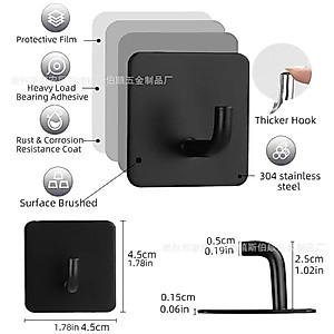 lesoe Heavy Duty Adhesive Hooks, Bathroom Hooks 4 Pack, SUS304 Stainless Steel Strong Strips Stick for Doors, Bathroom Kitchen Hanging Hats, Coats, Clothes, Wall Hangers Without Nail (4, Black-1)