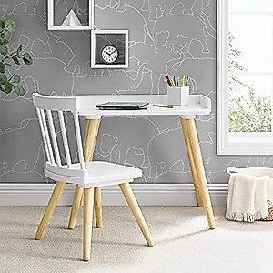 Delta Children Essex Kids' Desk & Chair Set-Greenguard Gold Certified-Ideal for Arts & Crafts, Snack Time, Studying-for Ages 4 Years+, Bianca White/Natural