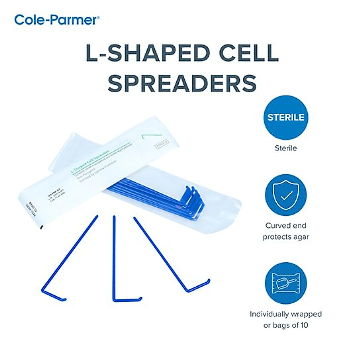 Argos C4050 Polypropylene Sterile Disposable Blue L-Shaped Cell Spreaders (Case of 500)