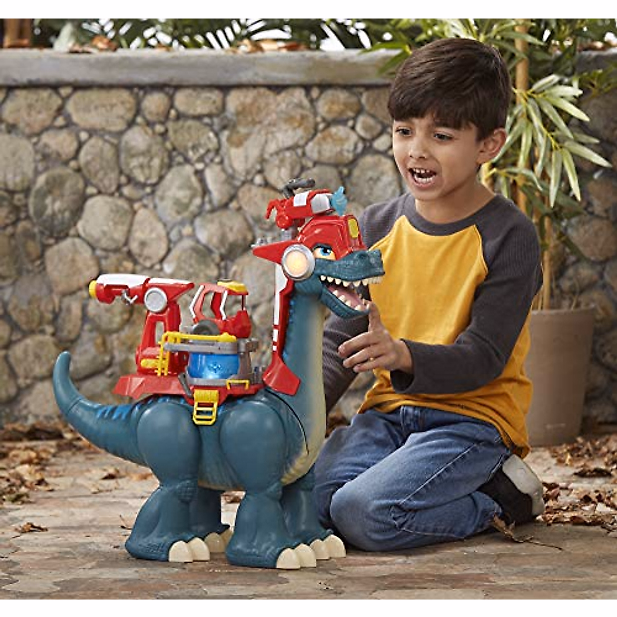 Chomp Squad Playskool Blazeasaurus and Sparks McKenzie, 20-Inch Brachiosaurus Dinosaur Firefighter Toy and Action Figure for Kids 3 and Up