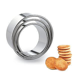 3PCS Cookie Cutters, COKUMA Biscuit Cutter Tools, Stainless Steel Round Cookie Cutter, Donut Cutter Ring Molds for Baking (3.2in 2.8in 2.4in)