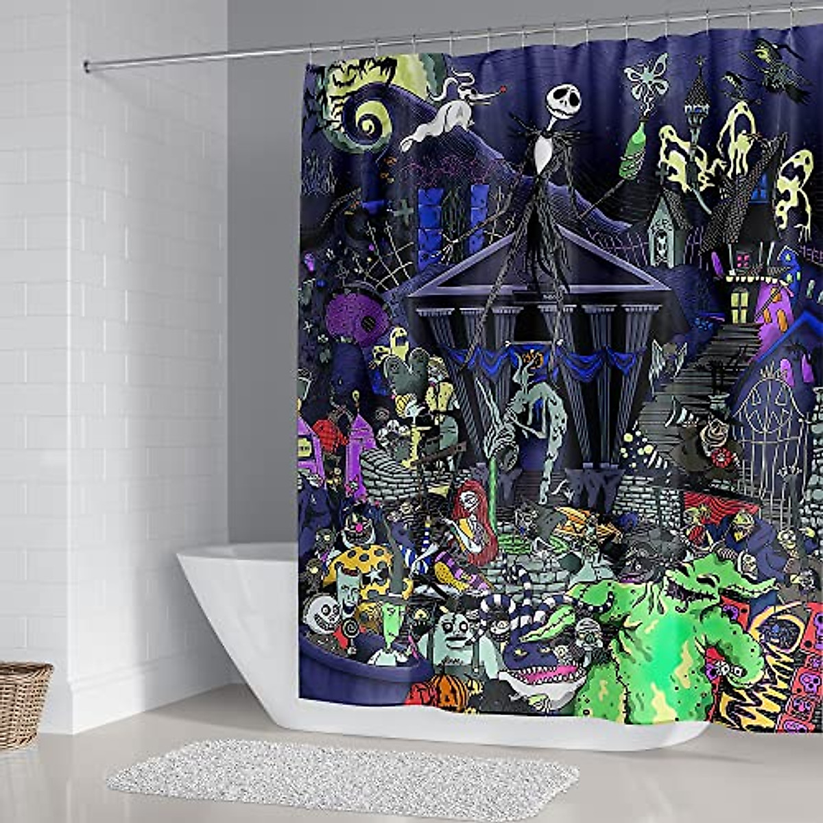 DDS-DUDES 4Pcs Nightmare Before Christmas Zombie Bride Jack Shower Curtain Sets Kids Bathroom Halloween Decor with 12 Curtain Hooks for Bathroom, Waterproof 71 x 71 inch (D0025)