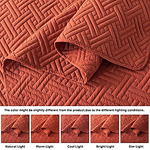 Burnt Orange Quilts Queen Size Bedding Sets with Pillow Shams, Red Lightweight Soft Bedspread Coverlet, Quilted Blanket Thin Comforter Bed Cover, All Season Summer Spring, 3 Pieces, 90x90 inches