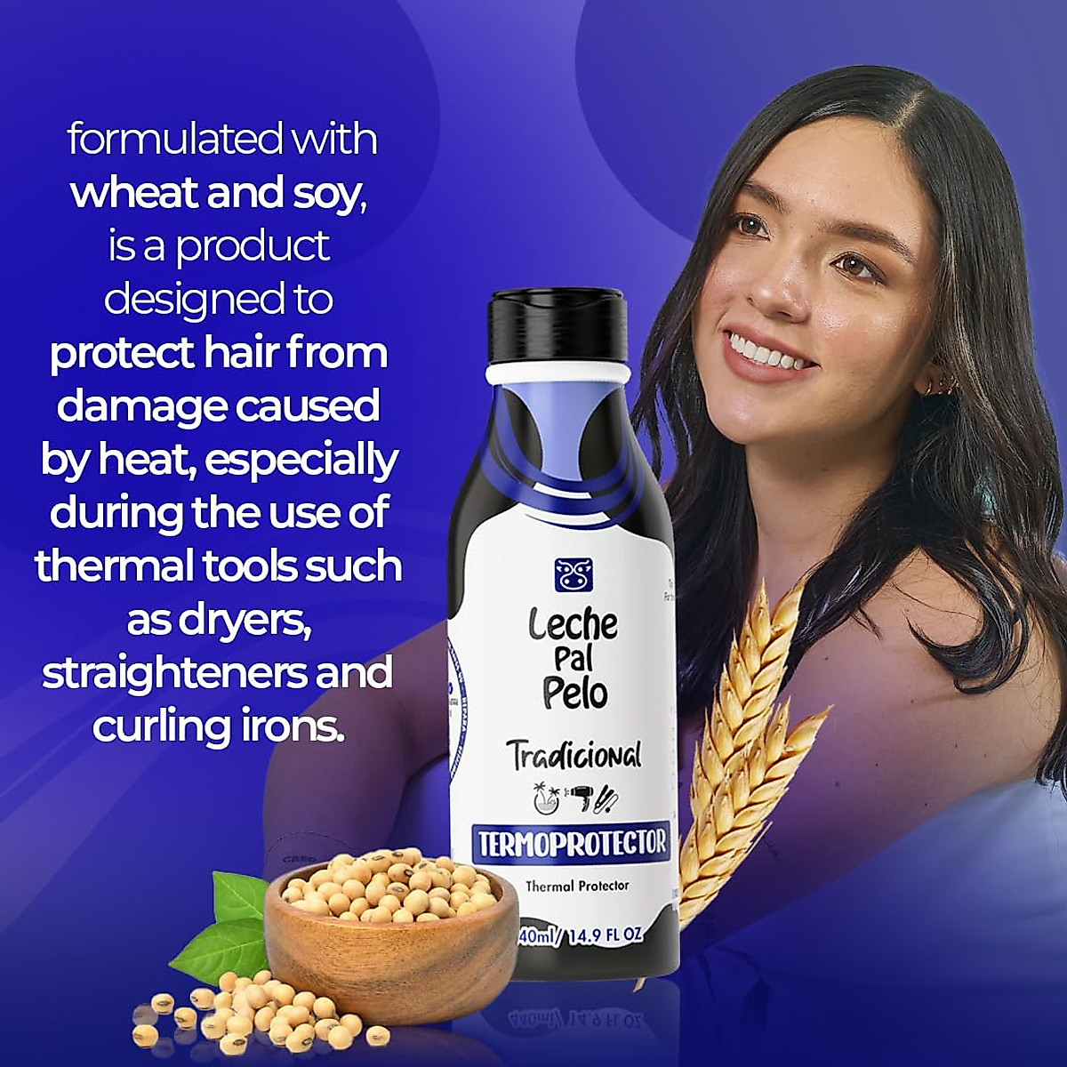 Leche Pal Pelo Hair Thermal Protectant Leave-in-Treatment with Natural Soy, Wheat and Aloe Vera, 14.9 oz.