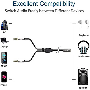 J&D 3.5 mm to 2 X 3.5 mm Cable, Gold Plated Copper Shell 1/8 inch TRS Female to 2 X 1/8 inch TRS Male Y Splitter Stereo Audio Adapter Cable Only Suitable for Switching, 0.65 Feet