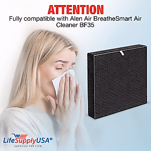 LifeSupplyUSA True HEPA Filter Replacement Compatible with Alen Air BreatheSmart BF35 Air Purifier