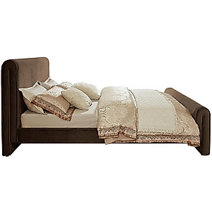 Meridian Furniture SloanBrown-F Sloan Collection Modern | Contemporary Velvet Upholstered Full Bed with Rich Soft Brown Velvet, Curved Headboard and Footboard, 59.5" W x 92" D x 45" H, Brown, Full