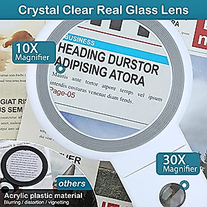 10X 30X Magnifying Glass with Light and Stand, Dimmable 18 LED Folding Handheld Magnifying Glass with Scale, Hands Free Lighted Magnifier for Close Working, Reading, Jewelry, Craft, Painting Miniature