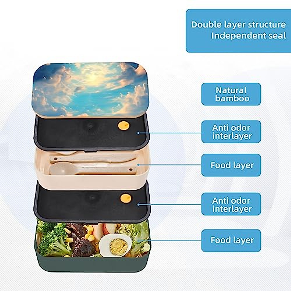 Cloudy Sky Adult Lunch Box, Bento Box, With Cutlery Set Of 3, 2 Compartments, Rectangular, Lunch Box For Adults
