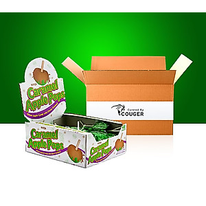 Tootsy-Roll Caramel Apple Pops - Caramel Covered Green Apple Candy Lollipops - Gluten Free Candy with Display Box Package with Couger Card Bundle - 48 Count