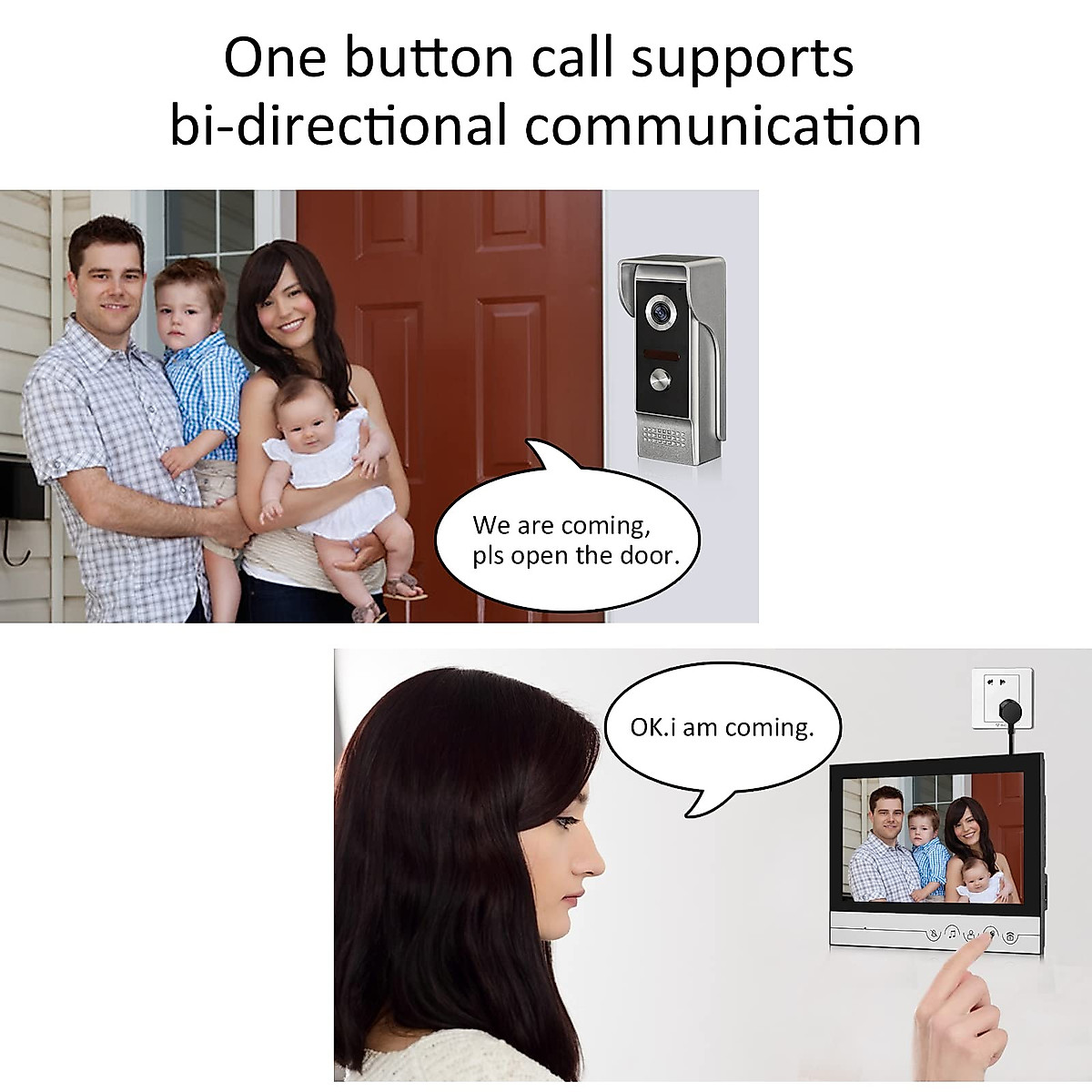 9inch Wired Video Intercom System with Camera and Monitor Doorbell,Doorbell Camera with Monitor Supports Unlocking,Monitoring,Dual-Way Intercom for Villa Home Office Apartment