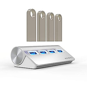 Achoro Premium Quality Computer USB Port Expander – 4 Ports Portable USB Hub - Compatible with MacBook, Windows, iMac, Hard Drive, and PC – High-Speed 3.0 USB HUB (Silver)