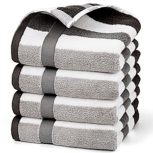Jacquotha Quick Dry and Absorbent Hand Towels for Bathroom, Striped Hand Towel Set of 4 (Dark Grey & Light Grey 29” x 13”), Lightweight and Durable, 410 GSM