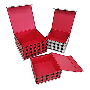 VOTUM Set of 3 Nesting Holiday Storage Boxes - Decorative Treasure Chest Stackable Paperboard Containers with Fitted Lids and Seasonal Sayings - Mountain Holiday