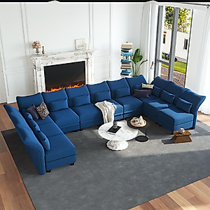 LLappuil Sectional Couch Convertible Oversize U Shaped Modular Sectional Sofa with Storage Easy Clean Anti-Scratch 10 Seat Velvet Sectional for Living Room, Blue