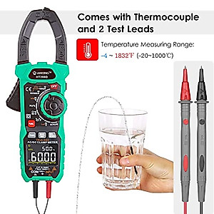 AC/DC Digital Clamp Meter Multimeter 6000 Counts Voltage Tester, Auto-ranging, Measures Current Voltage Temperature Capacitance Resistance Diodes Continuity Duty-Cycle