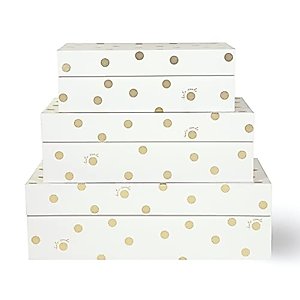 Kate Spade New York Decorative Storage Boxes with Lids, 3 Pack Sturdy Organizer Storage Bins, Includes Small Medium Large Pink Nesting Boxes with Magnetic Closure, Gold Dot with Script