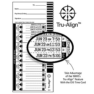 Lathem TruAlign E16 Time Cards for 1600E, Weekly, 1-Sided, 4" x 9", White, Box of 100