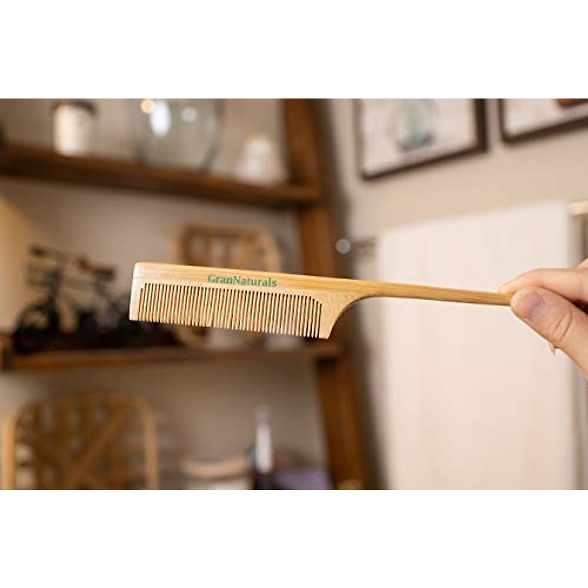 GranNaturals Wooden Rat Tail Comb - Hair Tool with Fine Teeth for Teasing Strands & Post Styling - Peach Rattail Wood Pick Handle for Sectioning & Parting - Perfect for Professional & Personal Use