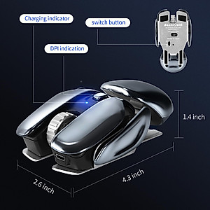 DANCESOUL Unique Look Wireless Mouse with USB＆Type C 2-in-1 Receiver, Rechargeable, Silent Click, Optical, Cordless Mouse for Laptop,PC,Computer,MacBook and All USB Type C Devices-Metal Grey
