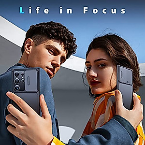 Simtect for Samsung Galaxy S23 Ultra Case with Camera Cover, [Military Drop Protection] [Snug Touch], Slim Protective Hard Back and Soft Edge Phone Case for Galaxy S23 Ultra Case 6.8 Inch- Black