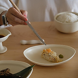 WENSHUO Oval Boat-shaped Platter, Ceramic Plate for Snacks, Food, Cookies, Dessert, Salad, 7 Inch Set of 6, Matte Crème