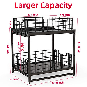 FavoThings Under Sink Cabinet Organizer 2-Tier Stackable Storage Shelf with Sliding Baskets Drawers for Kitchen, Bathroom, Office, Black