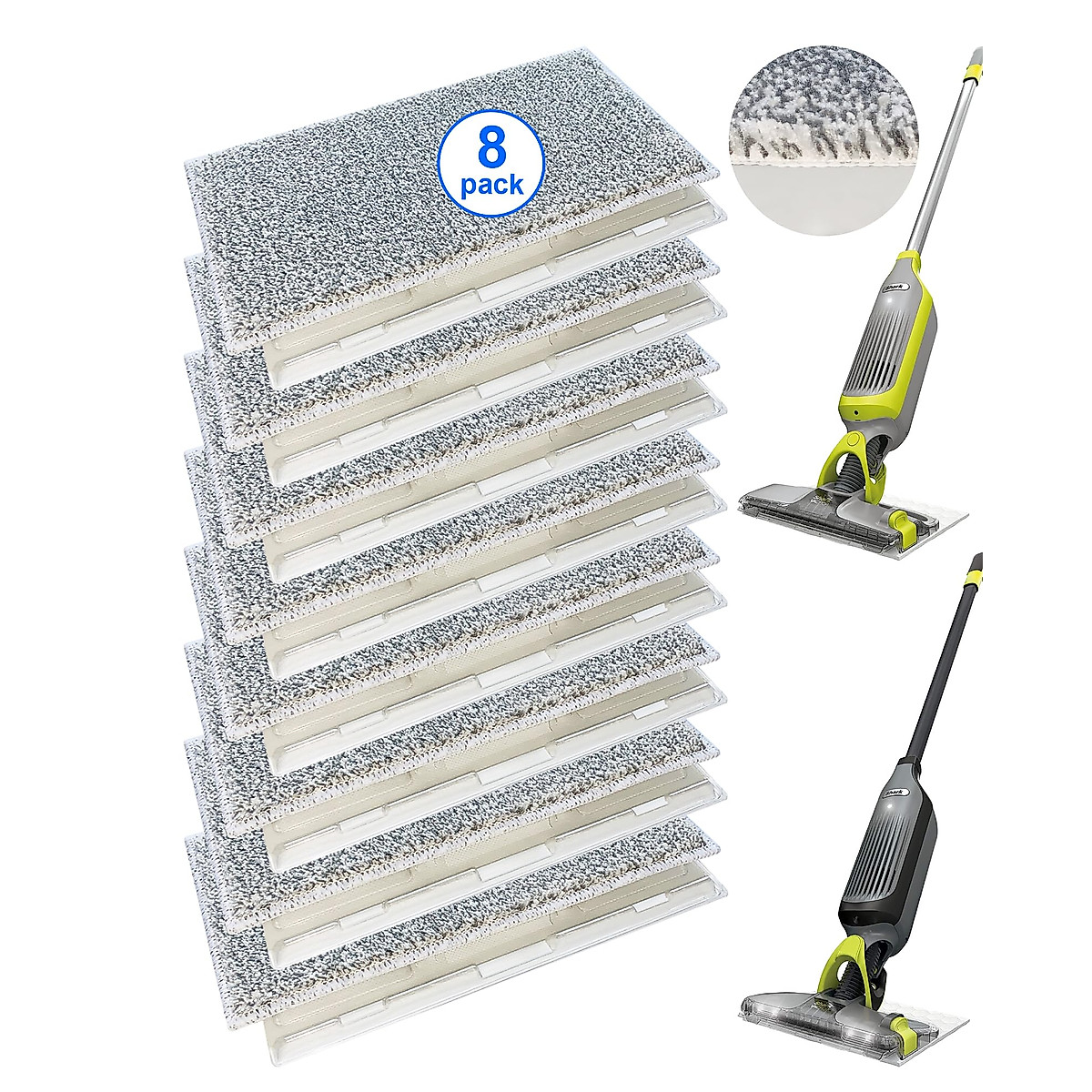Kodahome Replacement Mop Pads for Shark Vacmop VM252 VM250 QM250 VM200 VM190 Disposable Hard Floor Vacuum Mop Pad Refills, for Daily & Polishing as Long Soft Microfiber (Gray 8 Count)