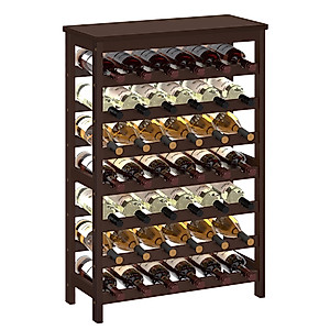 SONGMICS 42-Bottle Wine Rack Free Standing Floor, 7-Tier Display Wine Storage Shelves with Table Top, Bamboo Wobble-Free Bottle Holder for Kitchen Bar Dining Room Living Room, Espresso UKWR27BR