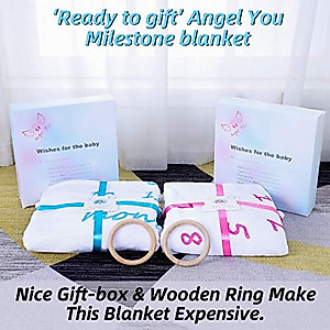 Baby Milestone Blanket for Baby Boy/Monthly Blanket (XL) with Wooden Ring. Personalized Thick Soft Round Blanket for Baby Boy/Newborn/Pregnancy Photography/Growth Tracking