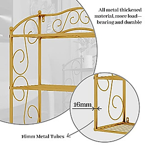 YADOOLIFE Metal Wire Wall Shelf Unit, 3-Tier Wall Mounted Gold Floating Shelves with Liners, Hanging/Standing Storage Shelving Rack for Pantry Bathroom Office Home Organization