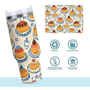 CIJEMAPW Donuts Insulated Tumblers Flower 30 oz Water Bottles Travel Mug with Handle and Straw Lid Leakproof School Work Outdoor for Women & Men