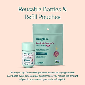 True Grace One Daily Women’s Multivitamin 40+ Fermented Minerals, Organic Adaptogens & Mushrooms Energy, Immune, Bone, Heart Support - Iron Free, Non-GMO, Gluten Free, Soy Free - 30 Vegan Tablets
