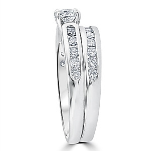 1 3/8CT Diamond Engagement Wedding Ring Set 14K White Gold - Size 8.5