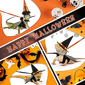 Frienda 4 Pieces Halloween Bearded Dragon Costume Bearded Dragon Leash Hat Set Adjustable Reptile Harness in 3 Sizes with Traction Rope for Lizard Reptile Festival Party Photo Props
