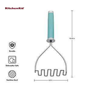 KitchenAid Gourmet Stainless Steel Wire Masher, 10.24-Inch, Aqua Sky
