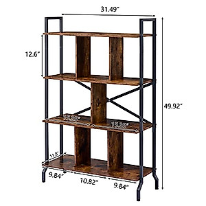 Tajsoon Bookshelf 4 Tier Tall Bookcase, Storage Rack Shelf with Steel Frame, Wood Bookcase Shelf Storage Organizer, Free Standing Storage Shelving Unit for Home Office, Living Room, Bedroom, Kitchen